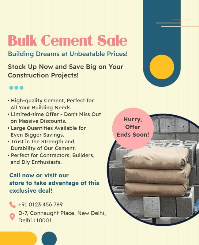 Vibrant Promotional Bulk Cement Sale Construction Poster Template