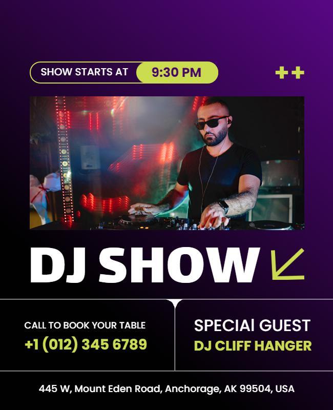 Vibrant Purple DJ Show Event with Live Music Poster Template
