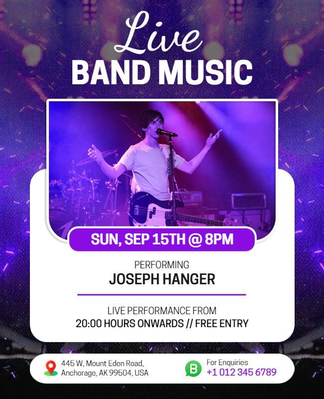 Vibrant Purple Live Band Music Performance Poster Template