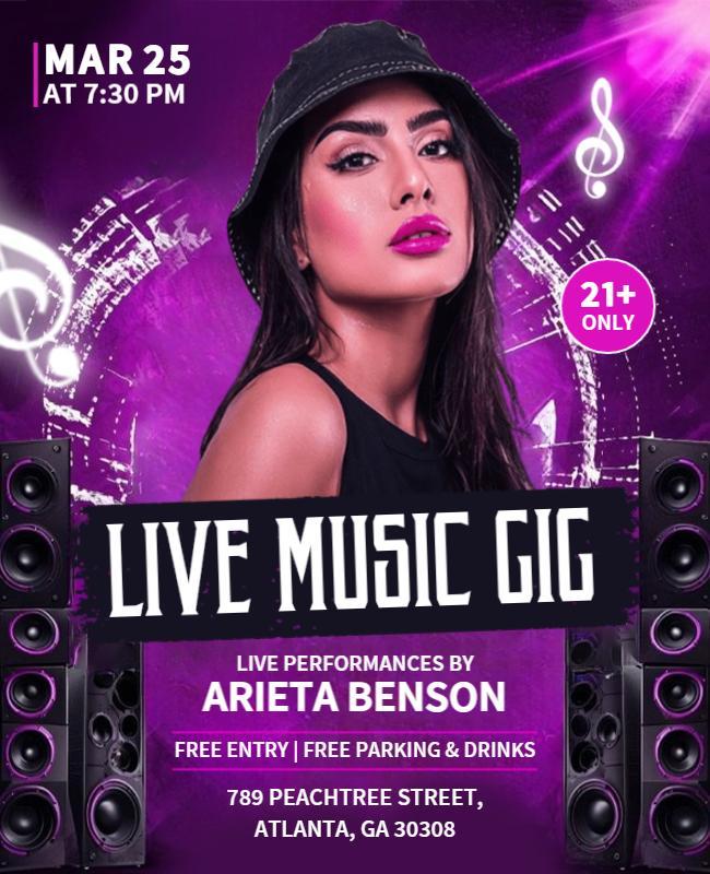 Vibrant Purple Live Music Gig Event Poster Template