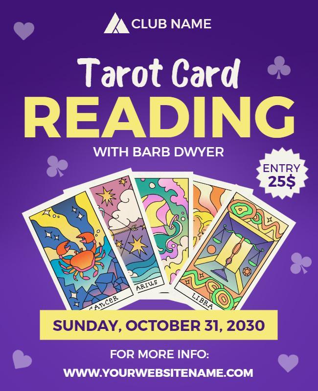 Vibrant Purple Tarot Card Reading Event Poster Template