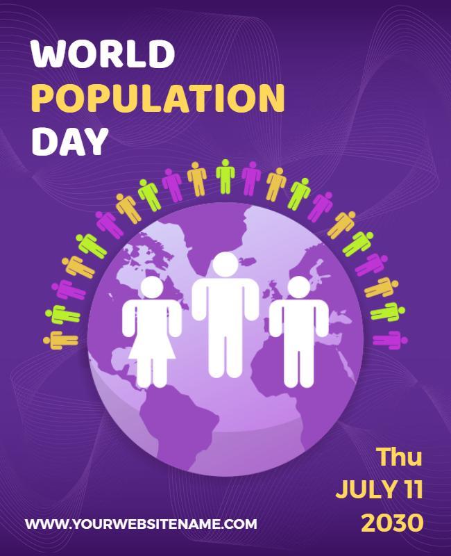 Vibrant Purple World Population Day Awareness Poster Template