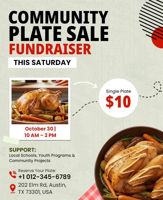 Vibrant Red Community Plate Sale Fundraiser Flyer Template