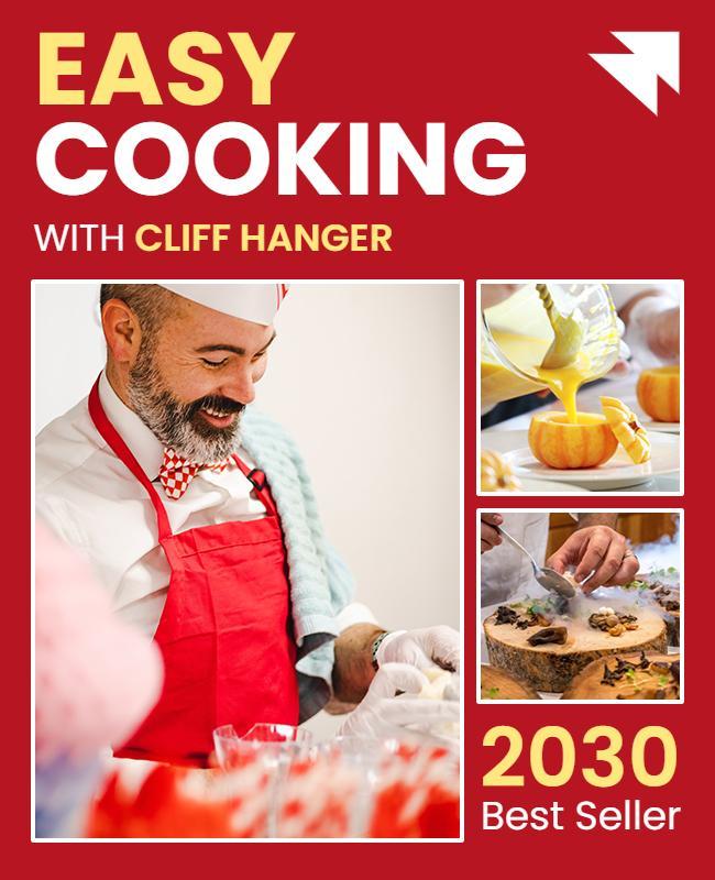 Vibrant Red Easy Cooking Recipe Book Poster Template