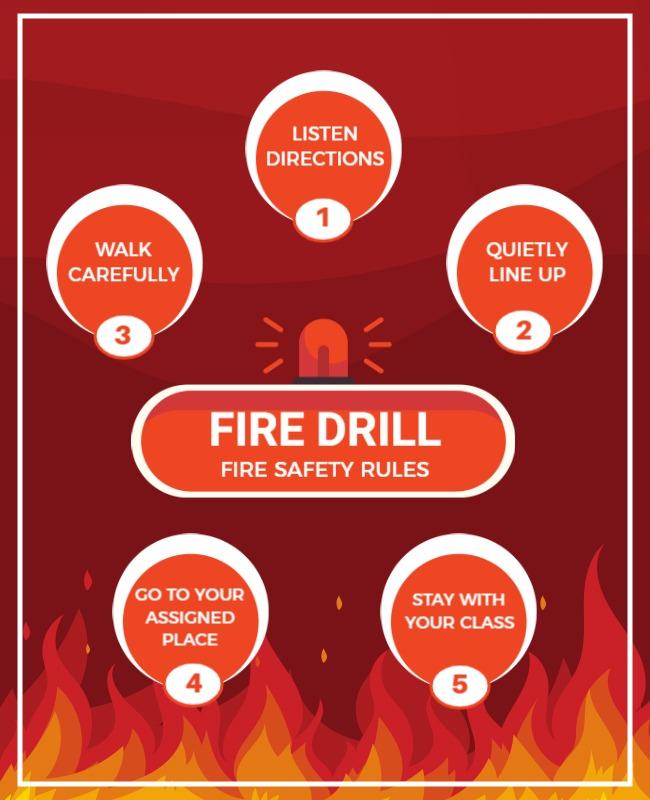 Vibrant Red Fire Safety Drill Instructions Poster Template