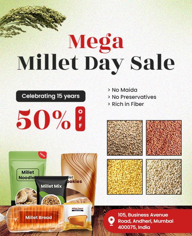 Vibrant Red Mega Millet Day Sale Promotional Poster Template