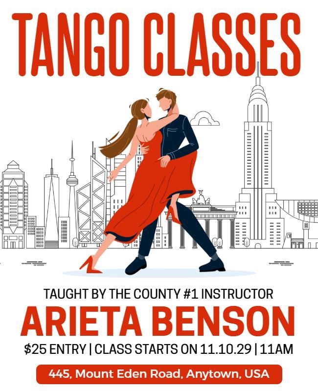 Vibrant Red Tango Dance Class Experience Poster Template