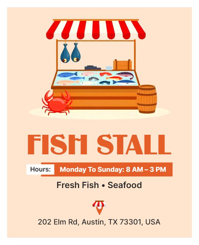 Vibrant Seafood Market Fish Stall Fresh Fish Poster Template