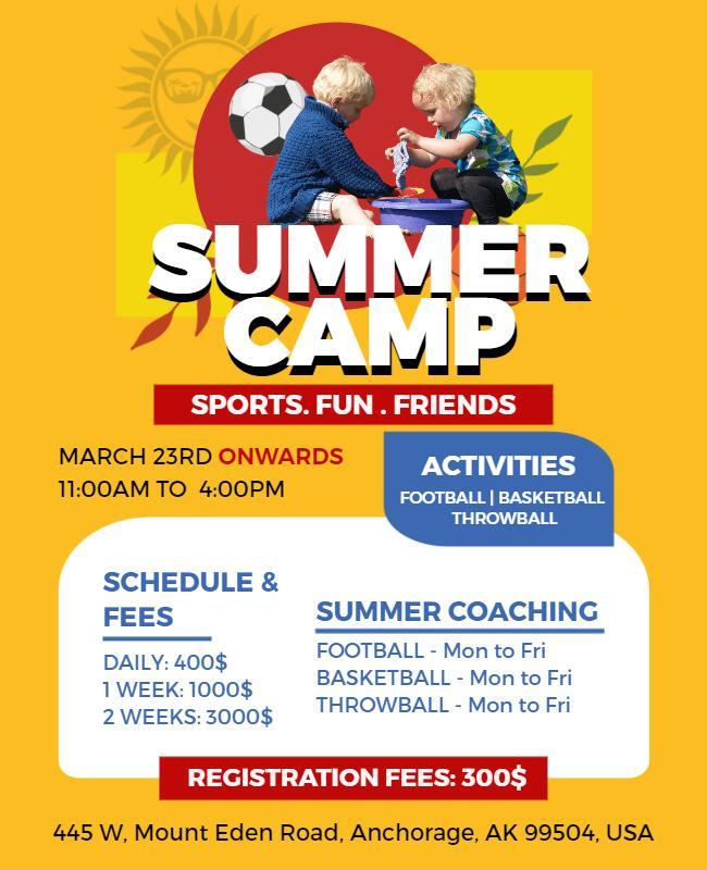 Vibrant Summer Camp Sports Activities Poster Template