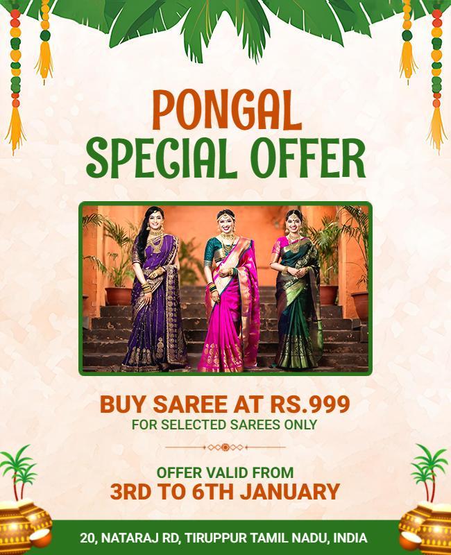 Vibrant Traditional Pongal Festival Special Offer Poster Template