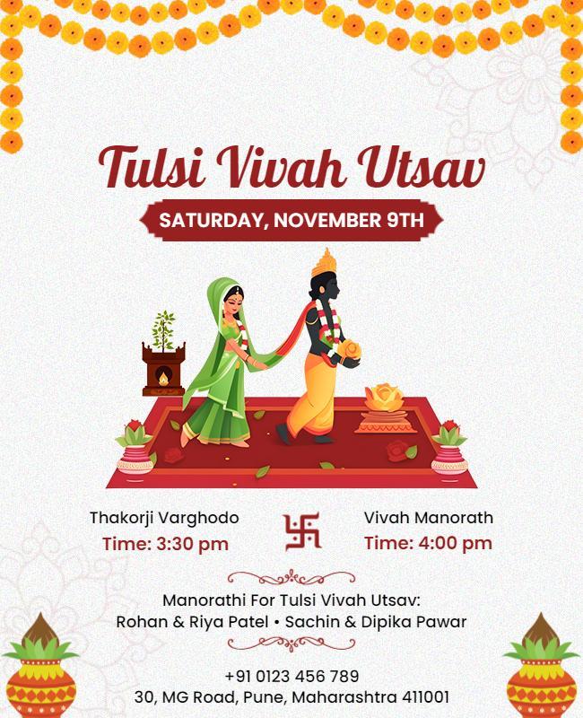 Vibrant Traditional Tulsi Vivah Utsav Celebration Poster Template