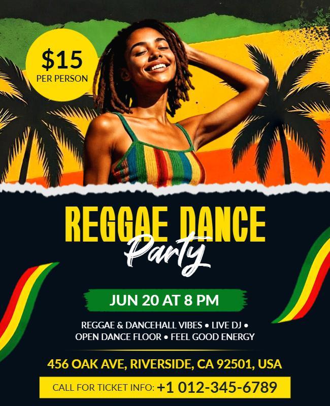 Vibrant Tropical Reggae Dance Party Celebration Flyer Template
