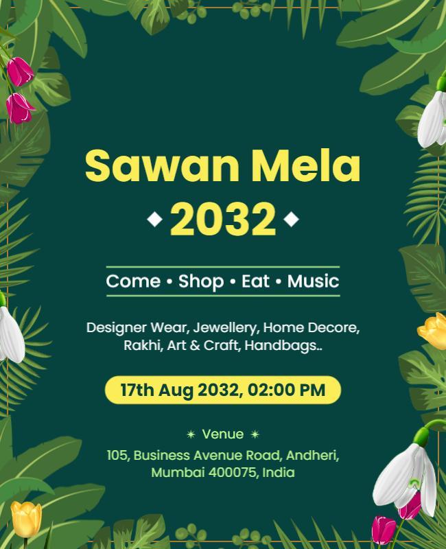Vibrant Tropical Sawan Mela Shopping Festival Poster Template