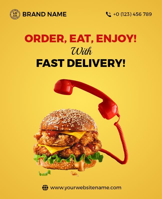 Vibrant Yellow Fast Food Delivery Poster Template