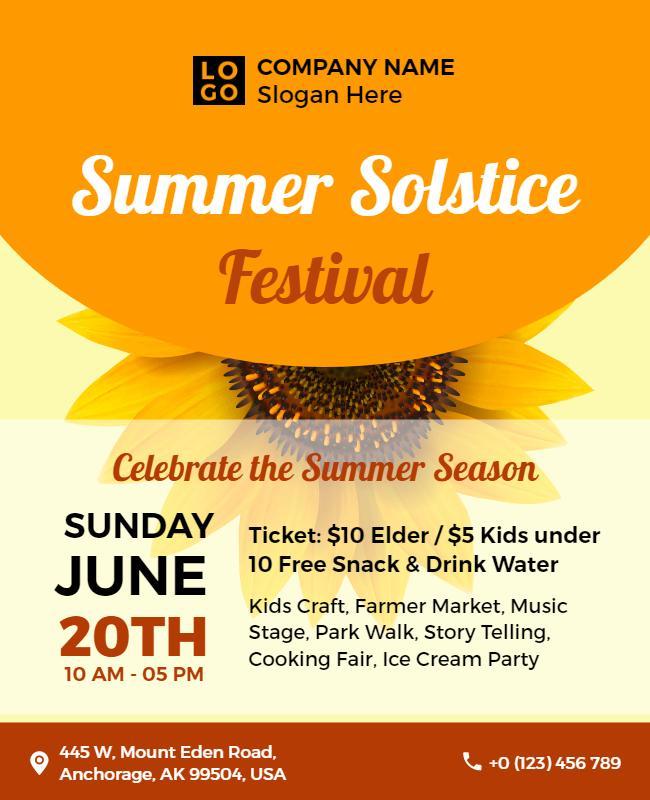 Vibrant Yellow Summer Solstice Festival Celebration Poster Template