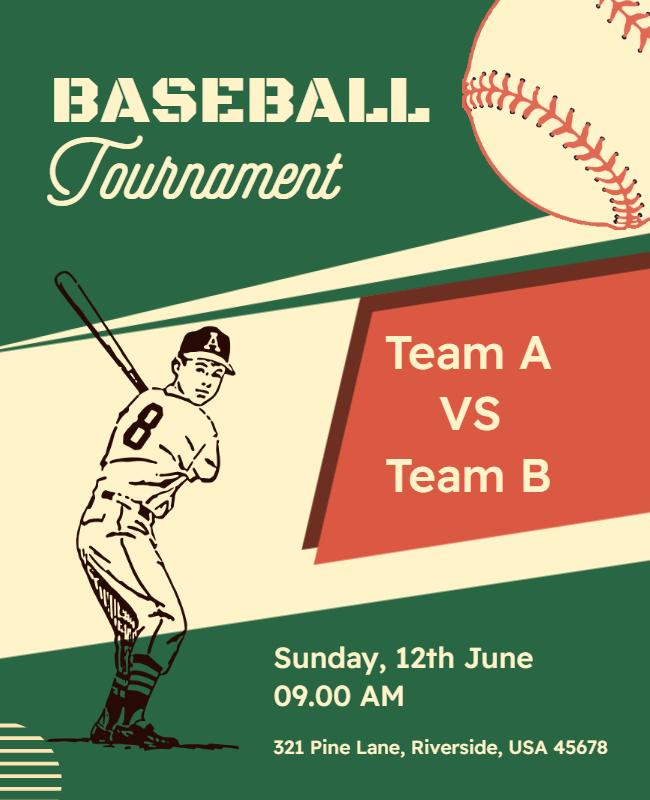 Vintage Baseball Tournament Event Announcement Poster Template
