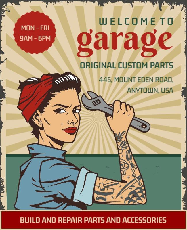 Vintage Chic Garage Custom Parts Service Poster Template