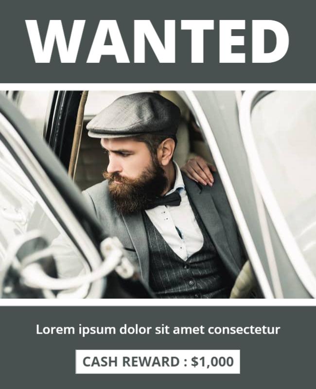 Vintage Gray Wanted Criminal Reward Poster Template