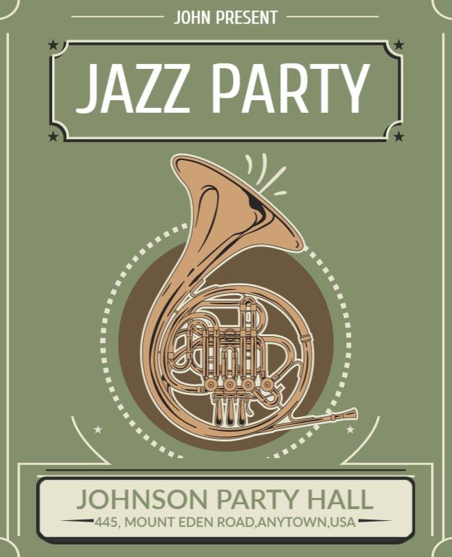 Vintage Green Jazz Party Celebration Poster Template