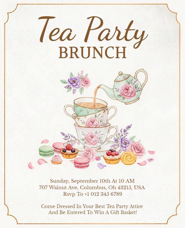 Vintage Tea Party Brunch Invitation Flyer Template