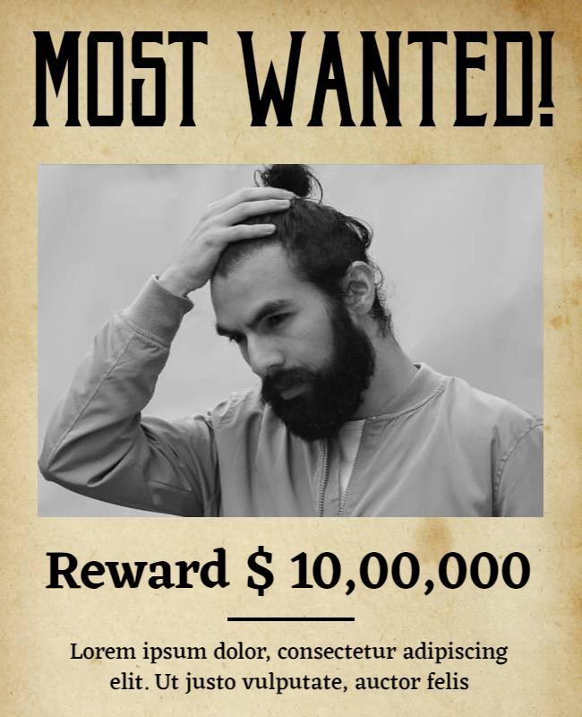 Vintage Western Style Most Wanted Reward Poster Template