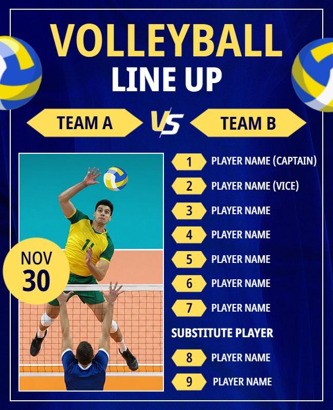 Volleyball Team Matchup Lineup Flyer Template