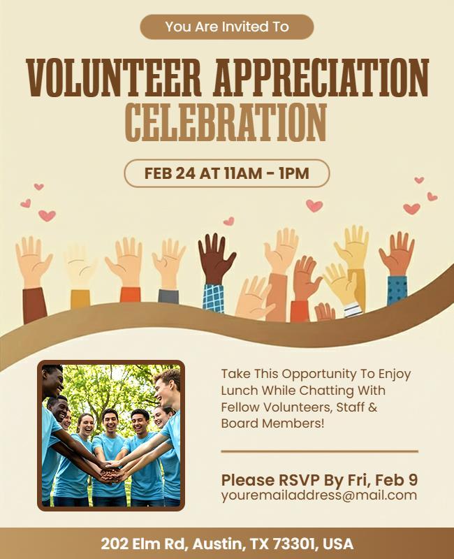 Volunteer Appreciation Celebration Event Invitation Flyer Template
