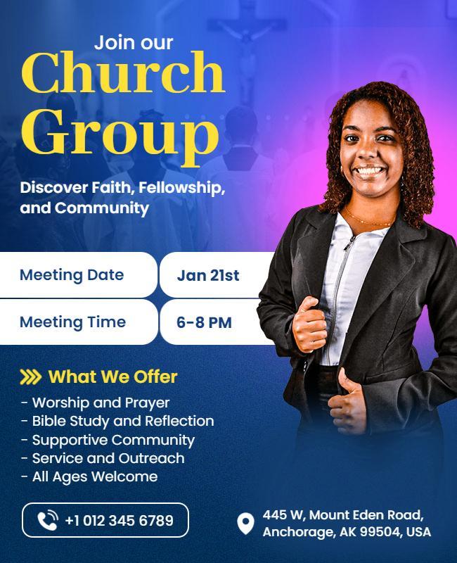 Warm Blue Church Group Community Invitation Poster Template