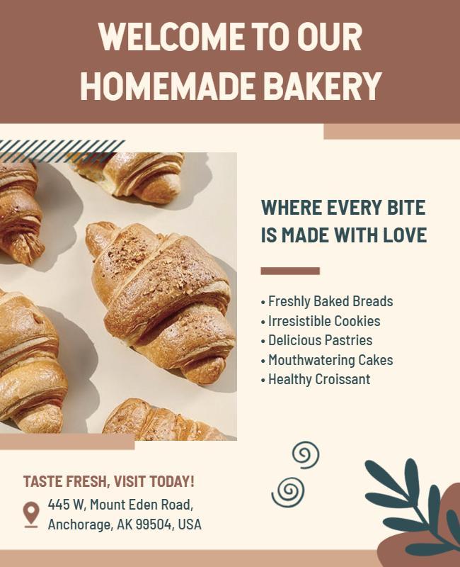Warm Earthy Bakery Welcome with Delicious Pastries Poster Template