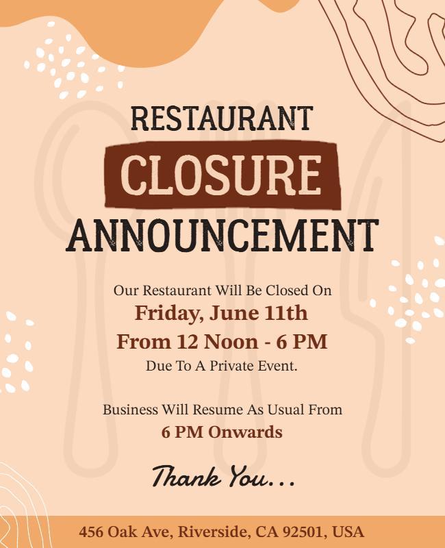 Warm Earthy Closure Notification for Restaurant Flyer Template