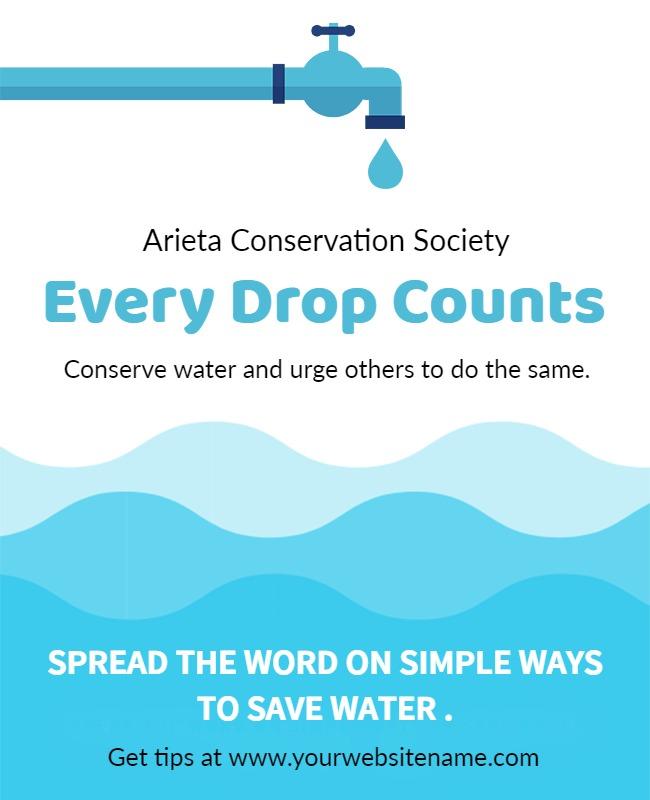 Water Conservation Themed Every Drop Counts Awareness Poster Template