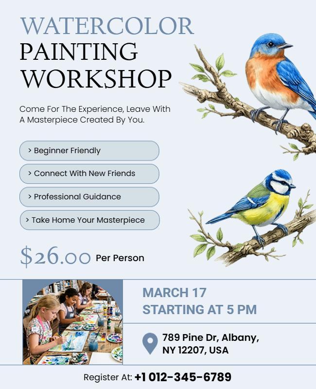 Watercolor Painting Workshop Event Flyer Template