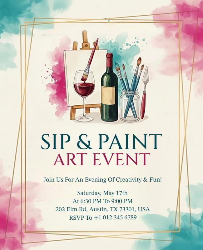 Watercolor Sip and Paint Art Event Flyer Template