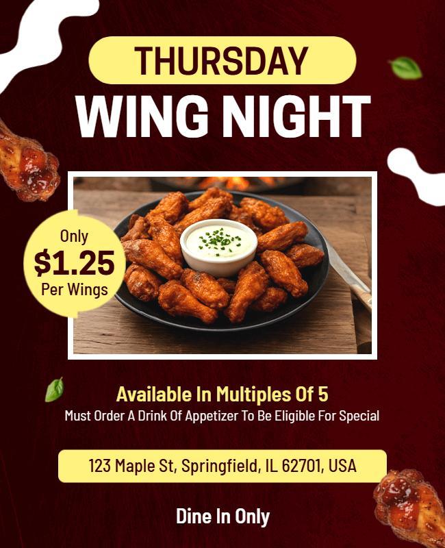 Weekly Chicken Wing Night Special Flyer Template