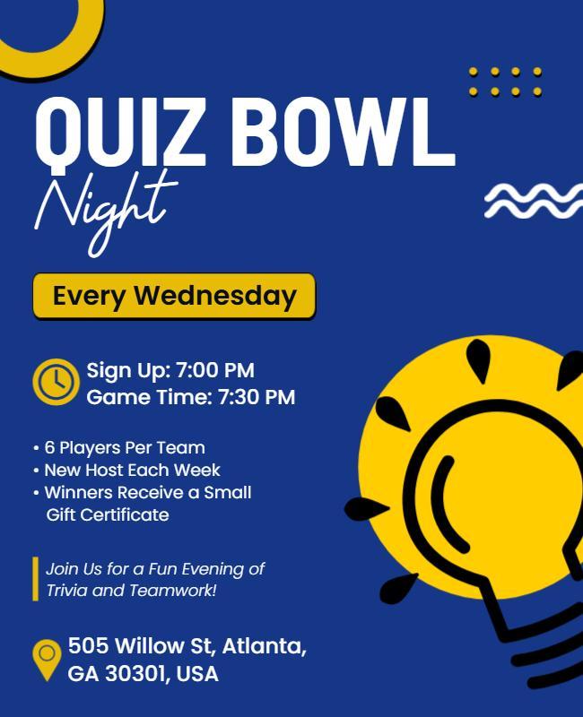 Weekly Quiz Bowl Night Event Flyer Template