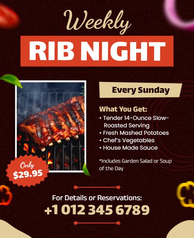 Weekly Rib Night Promotion Flyer Template