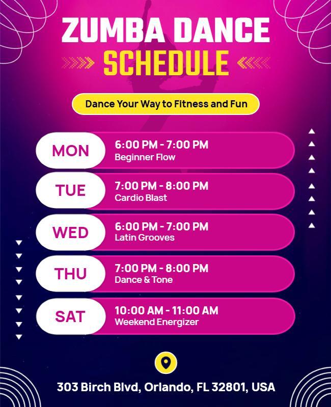Weekly Zumba Dance Class Schedule Flyer Template