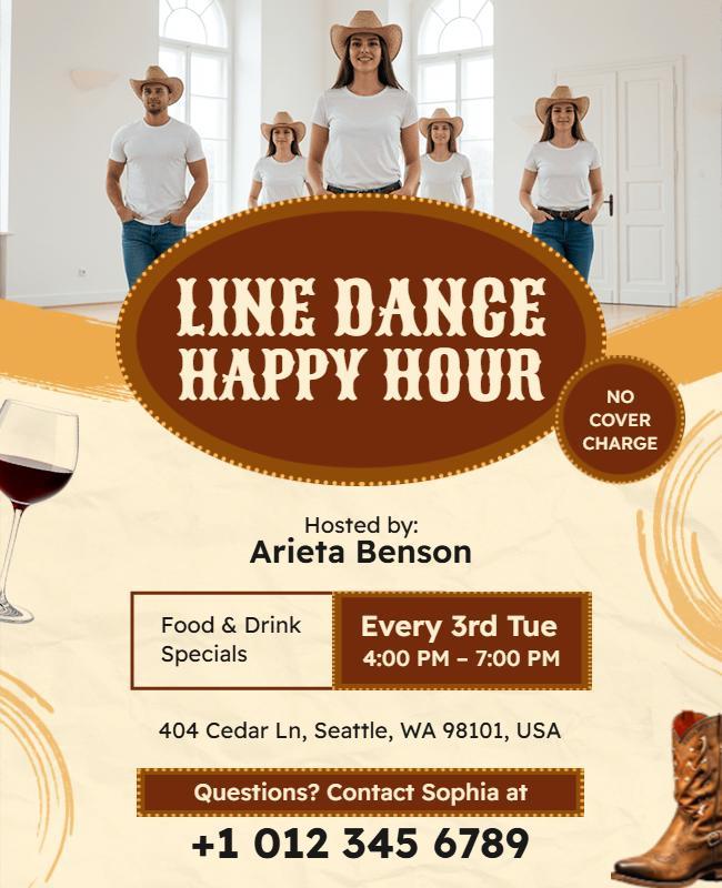 Western Line Dance Happy Hour Event Flyer Template
