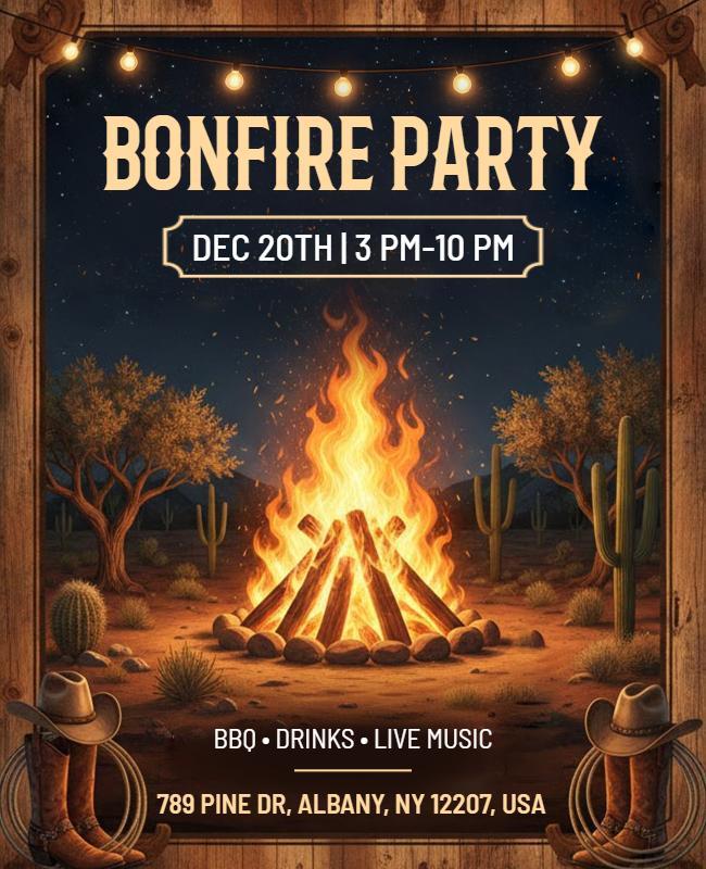 Western Theme Bonfire Party Flyer Template