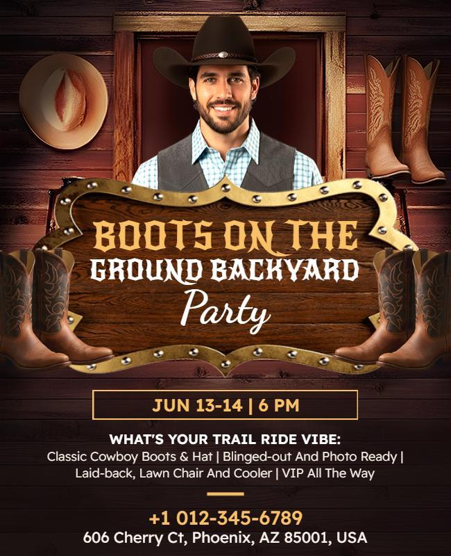 Western Theme Boots on the Ground Backyard Party Flyer Template