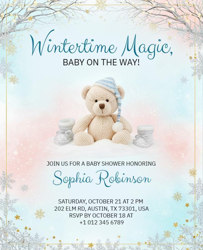 Whimsical Wintertime Baby Shower Event Flyer Template