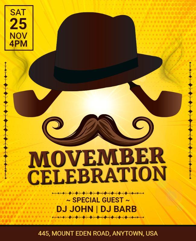 Whimsical Yellow Movember Celebration Event Poster Template