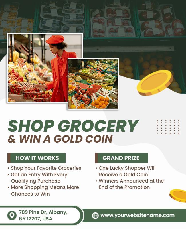Win a Gold Coin Grocery Shopping Flyer Template