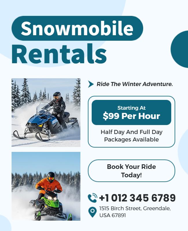 Winter Adventure Snowmobile Rentals Flyer Template