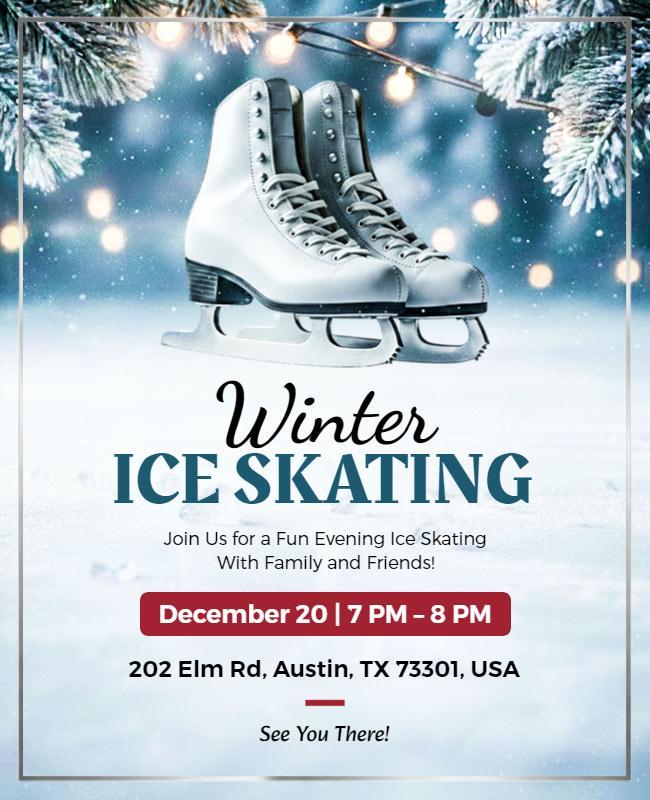 Winter Evening Ice Skating Event Invitation Flyer Template