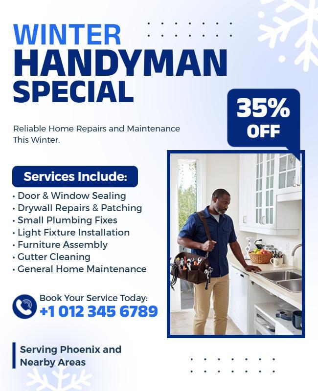 Winter Home Handyman Services Discount Flyer Template