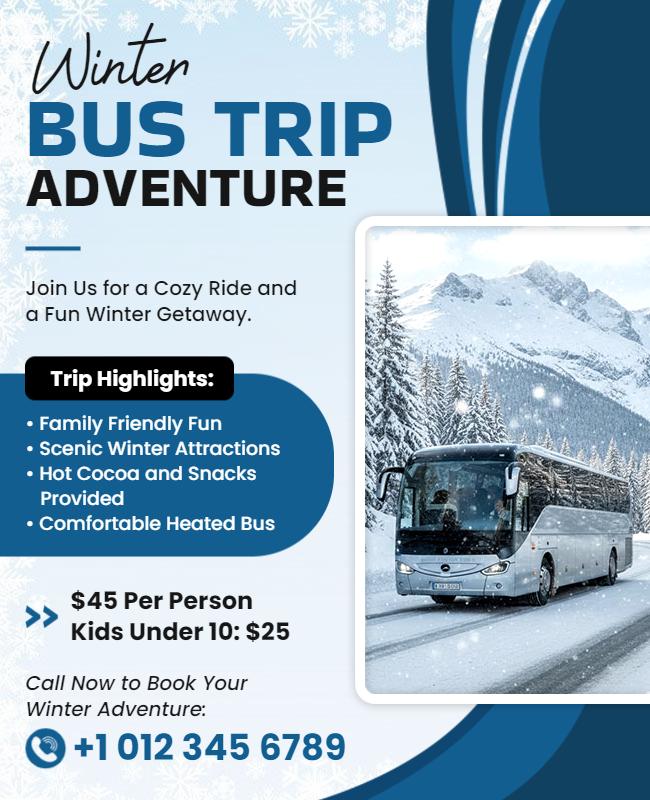 Winter Mountain Bus Trip Adventure Flyer Template