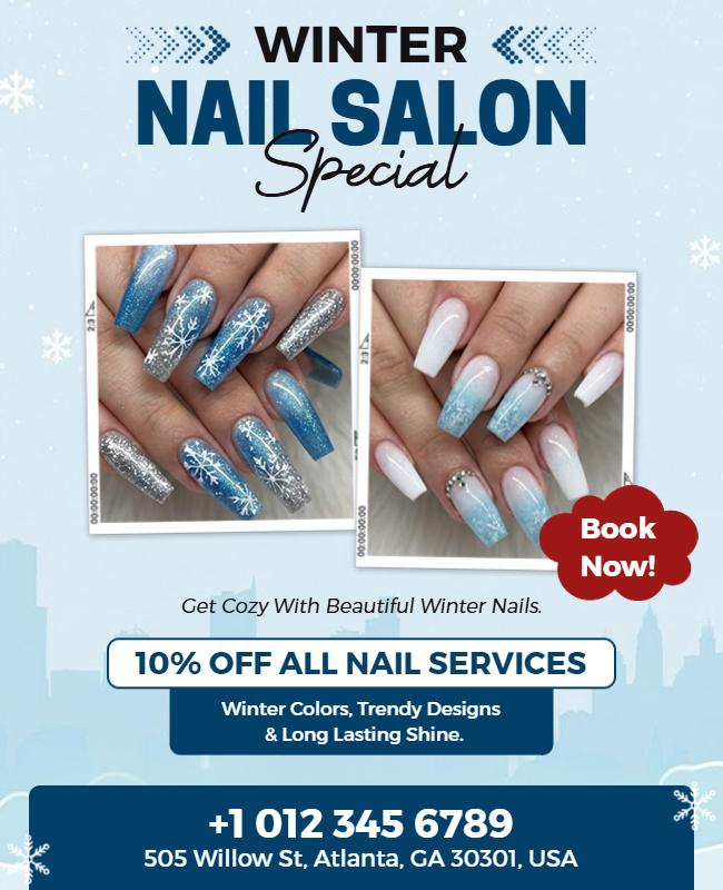 Winter Nail Salon Special Discount Offer Flyer Template