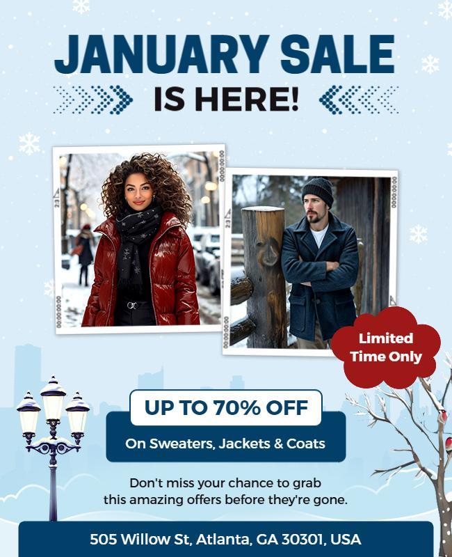 Winter Themed January Sale for Fashion Apparel Poster Template