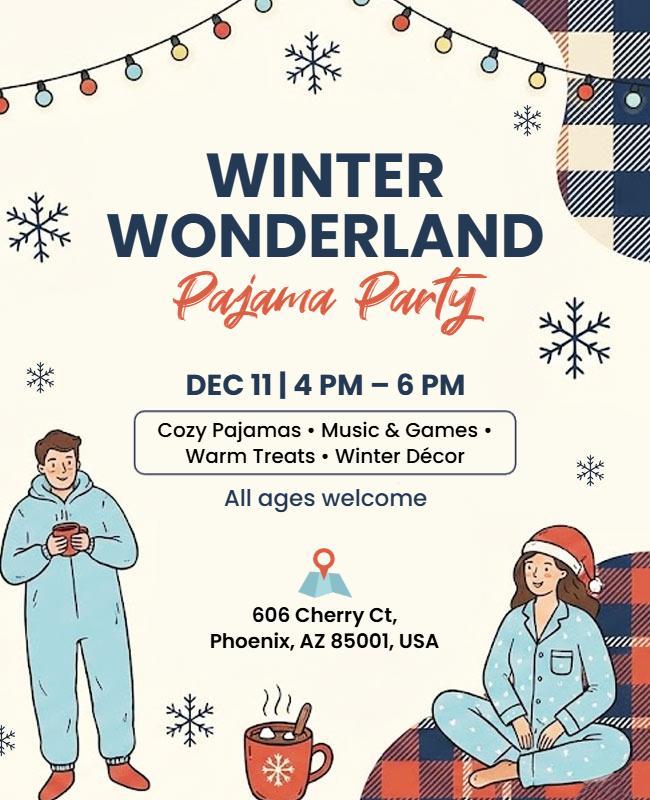Winter Wonderland Pajama Party Celebration Flyer Template